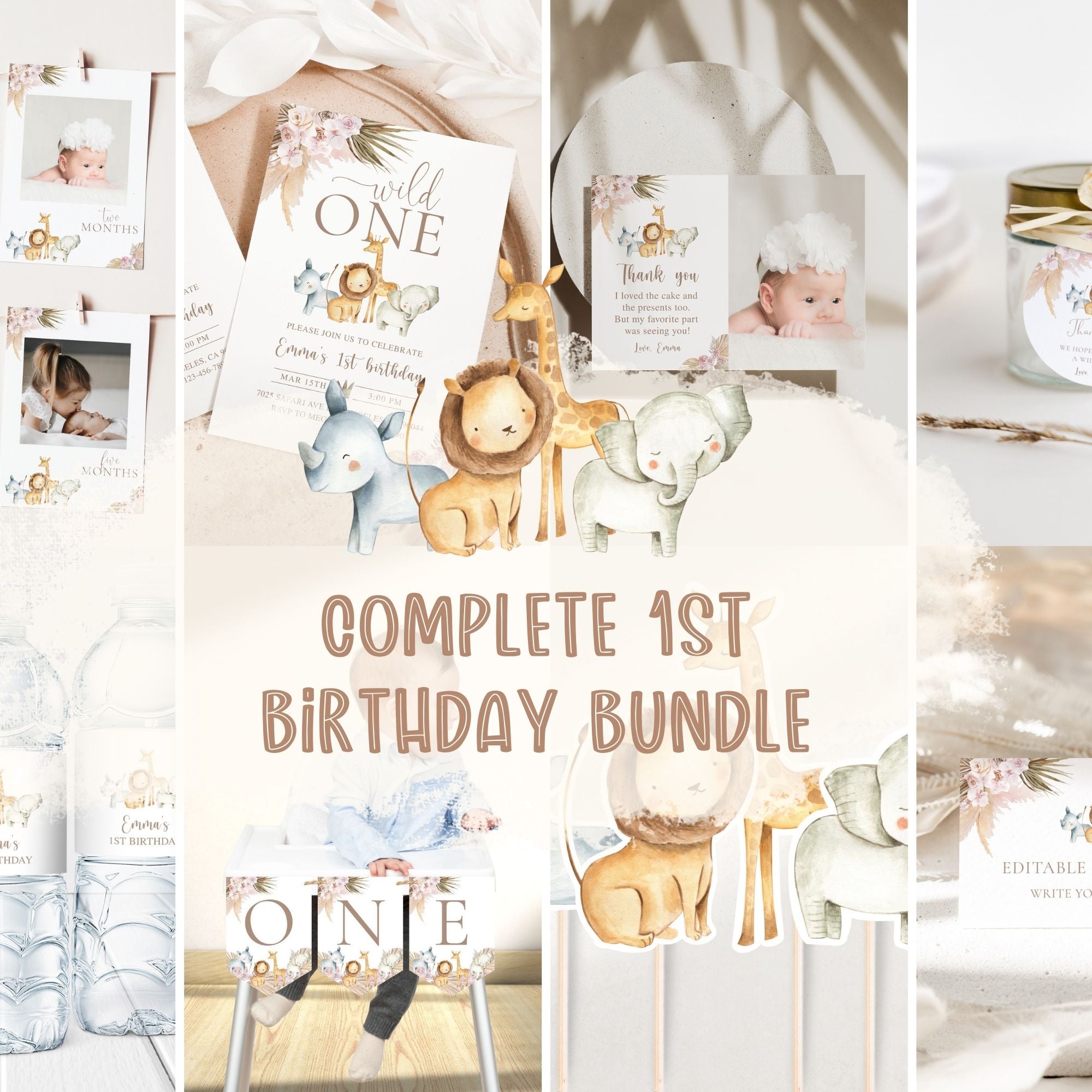 Bohemian Safari 1st Birthday Bundle Editable Printable Party Decor ...
