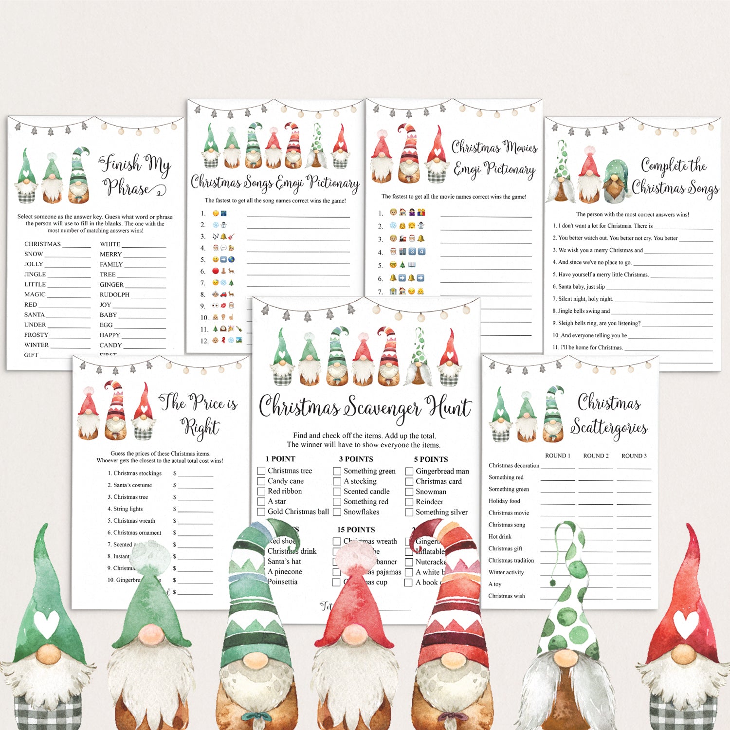 12 Gnomes Christmas Games – MomentPrintables