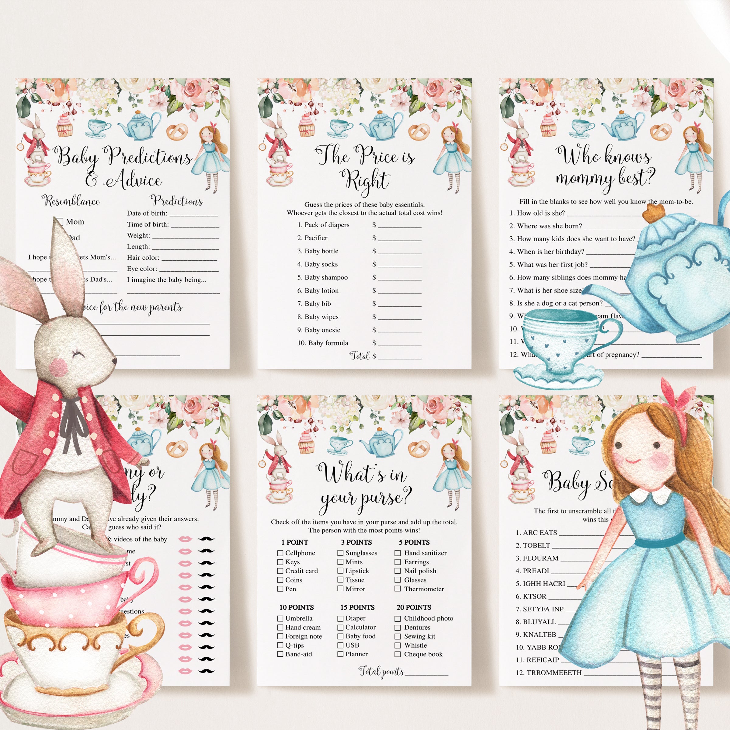 14 Alice in Wonderland Baby Shower Games Printable | Instant Download ...