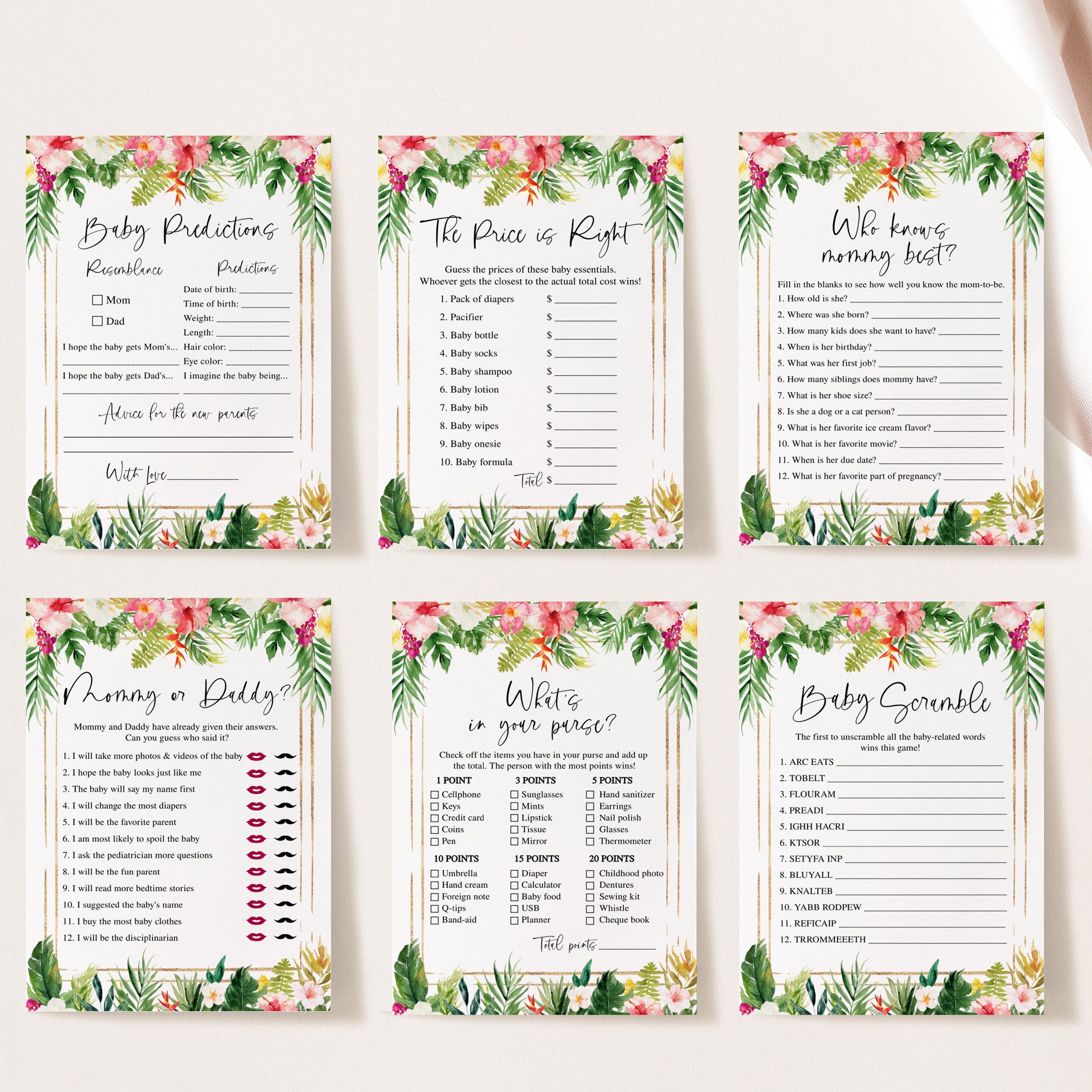 14 Tropical Floral Baby Shower Games Printable – MomentPrintables
