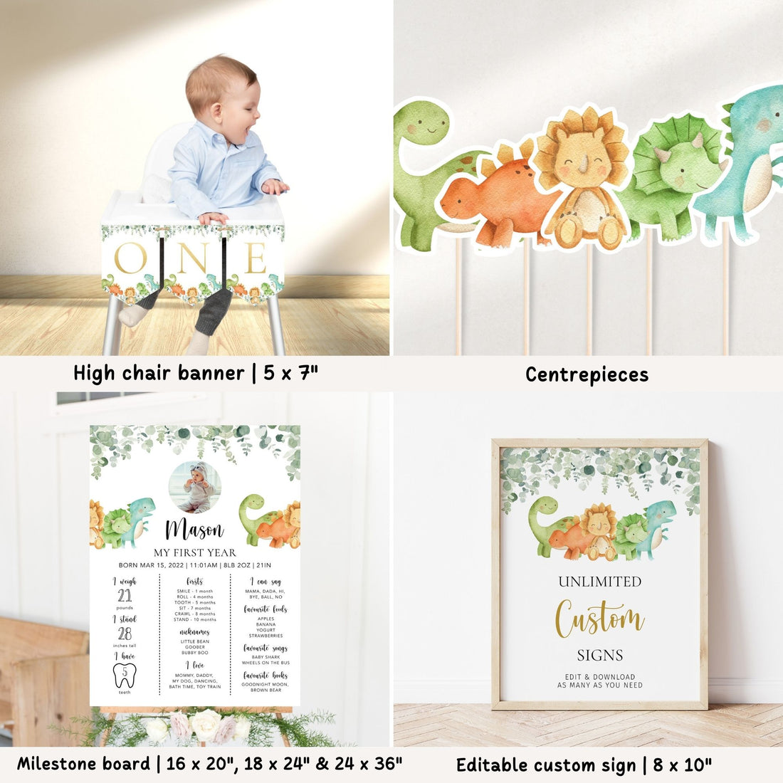 Dinosaur 1st Birthday Bundle – MomentPrintables