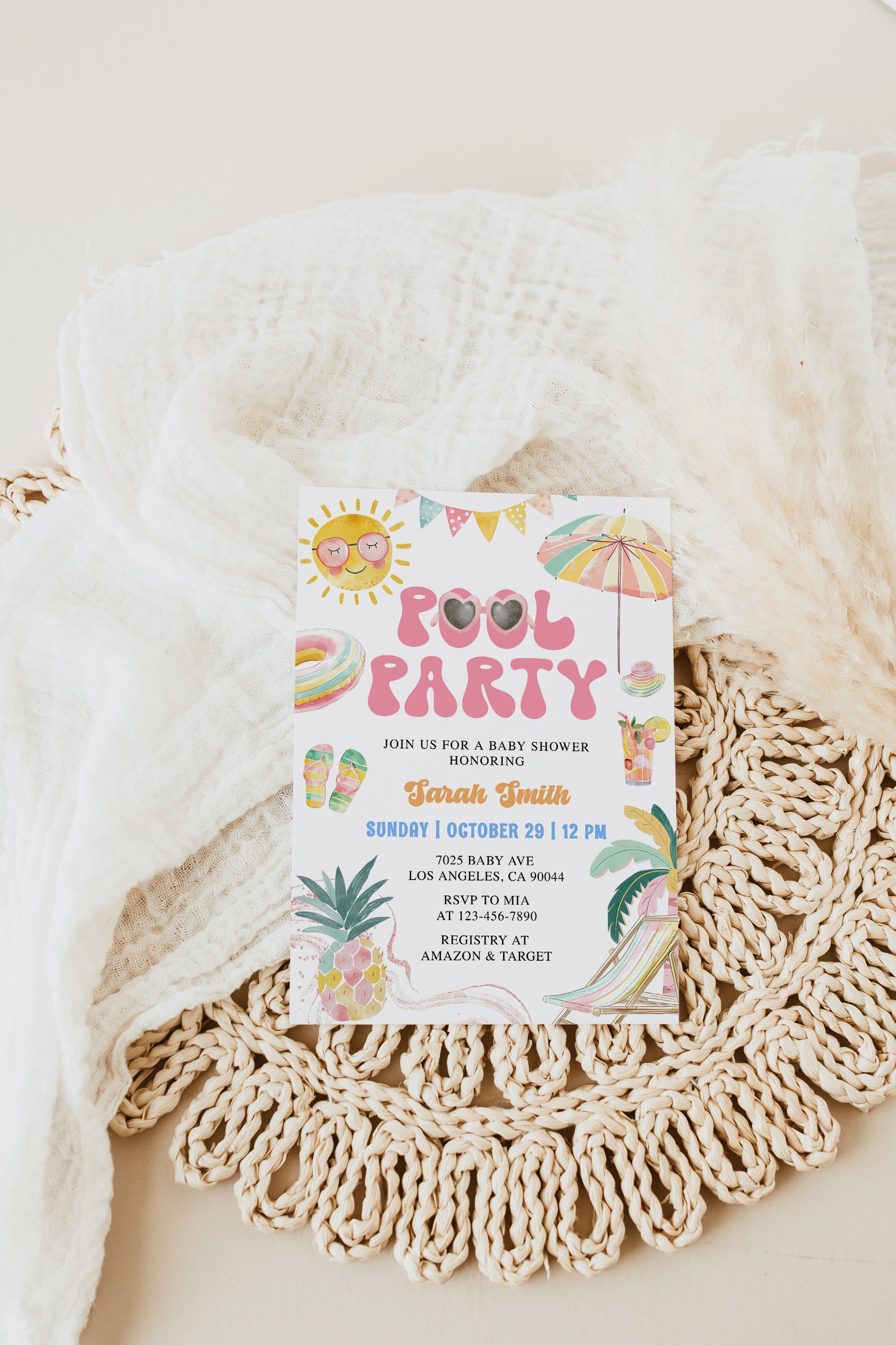 Pool Party Baby Shower Invitation Printable | Editable Template ...