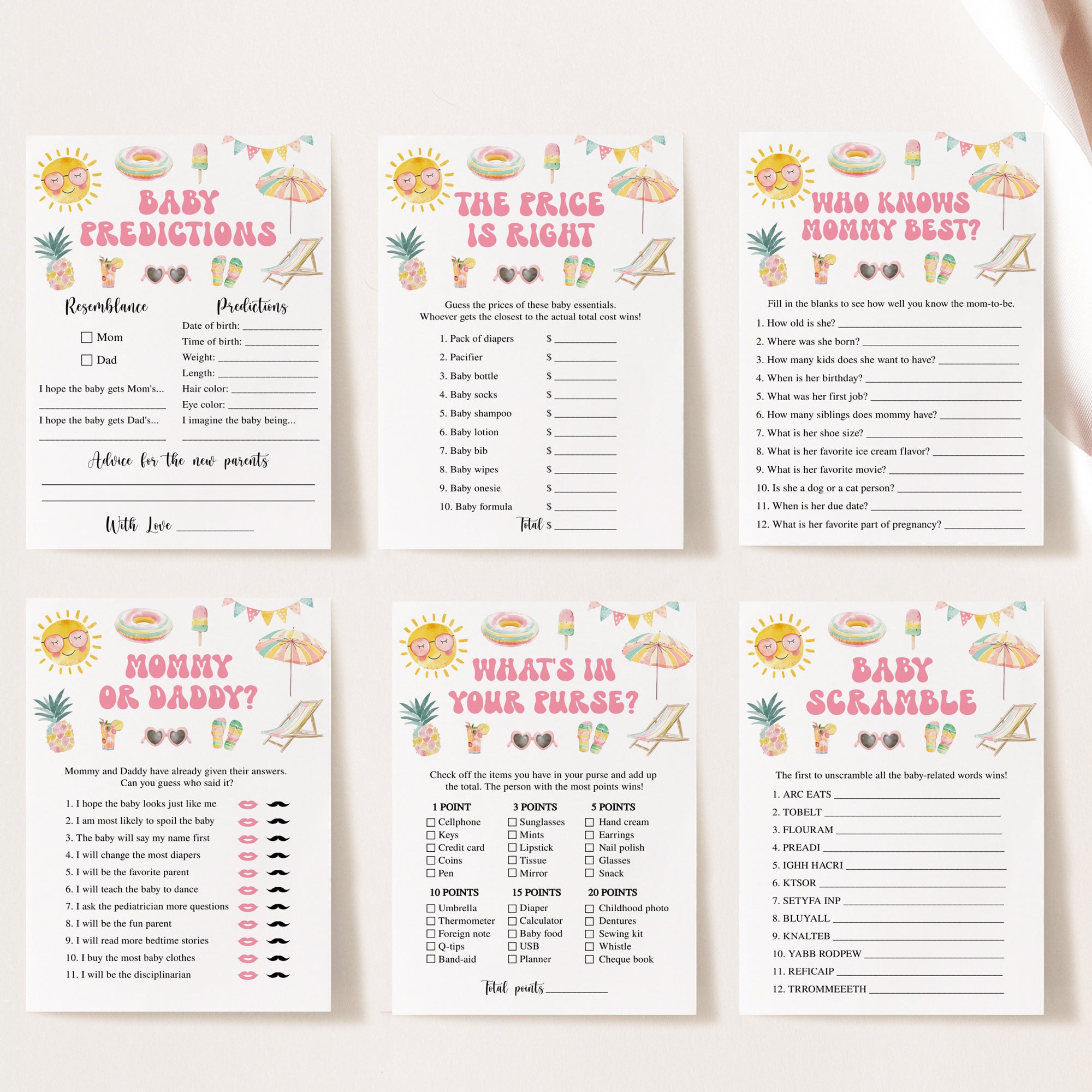 14 Pool Party Baby Shower Games Printable | Instant Download ...